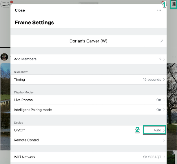 Turning your frame on / off – Aura Help Center